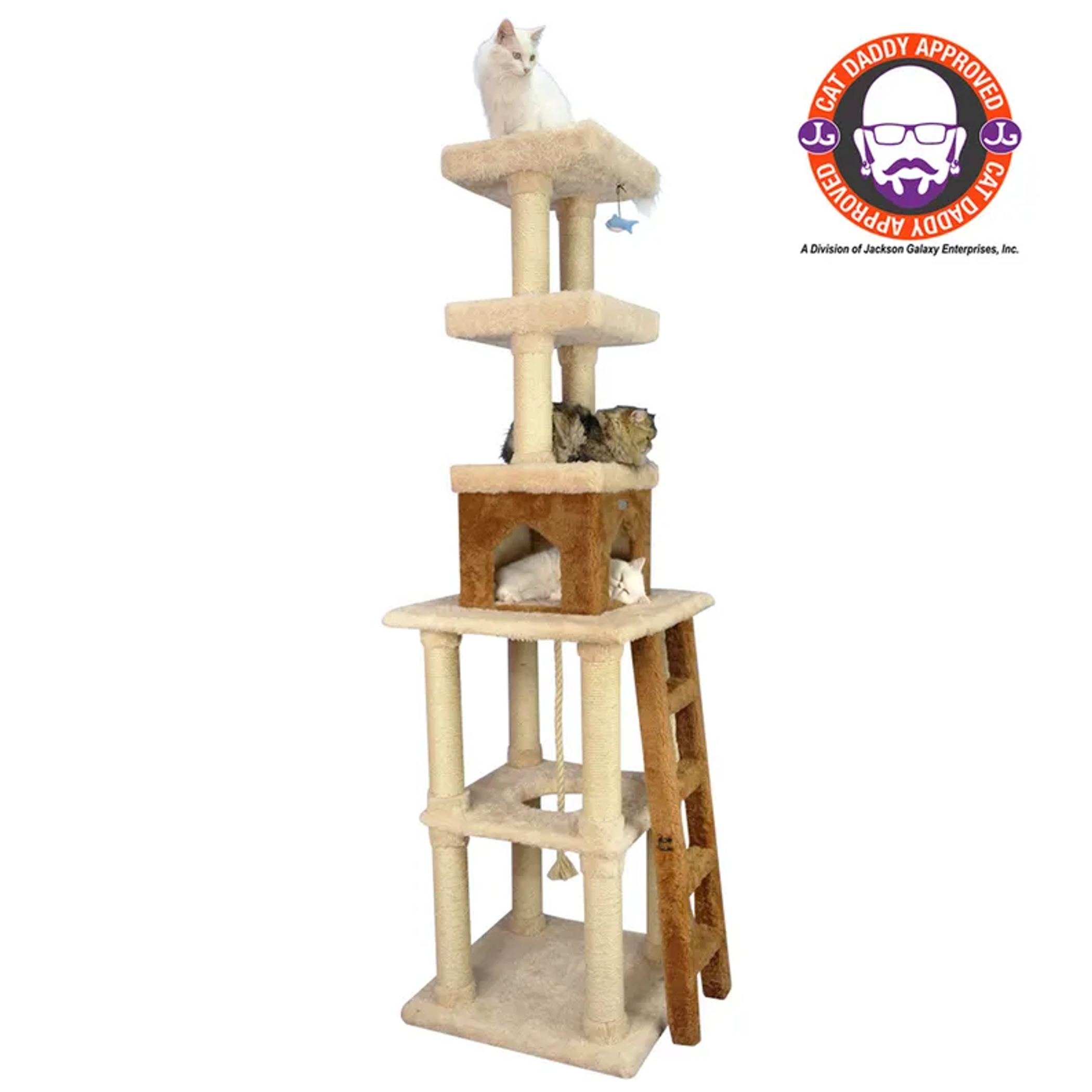 Real Wood Multi-Level Cat Tower X8303 Cat Tree In Beige - MyPetsEssentials