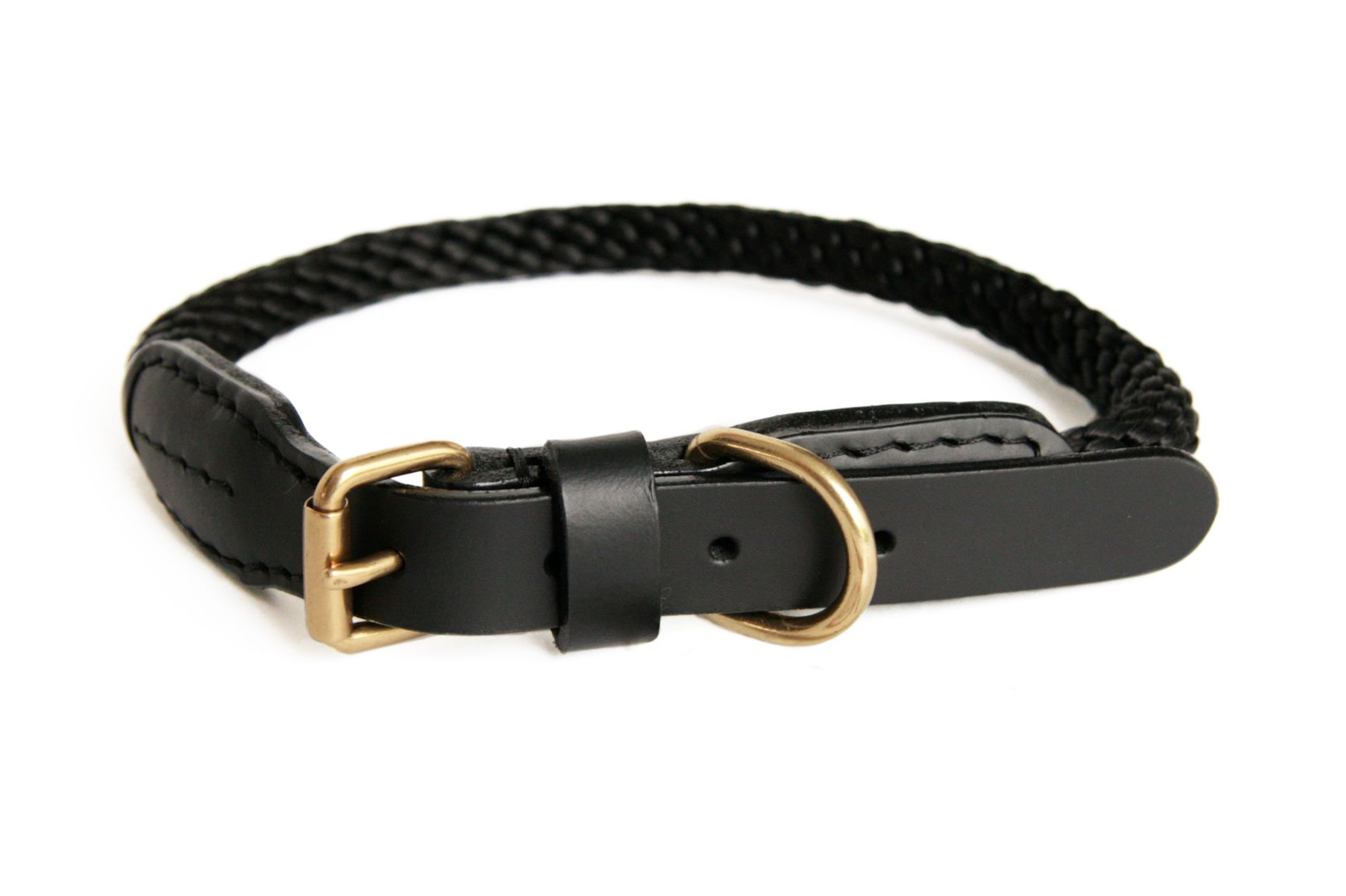 Rope and Leather Collar with Buckle (20 in) Black Line - MyPetsEssentials