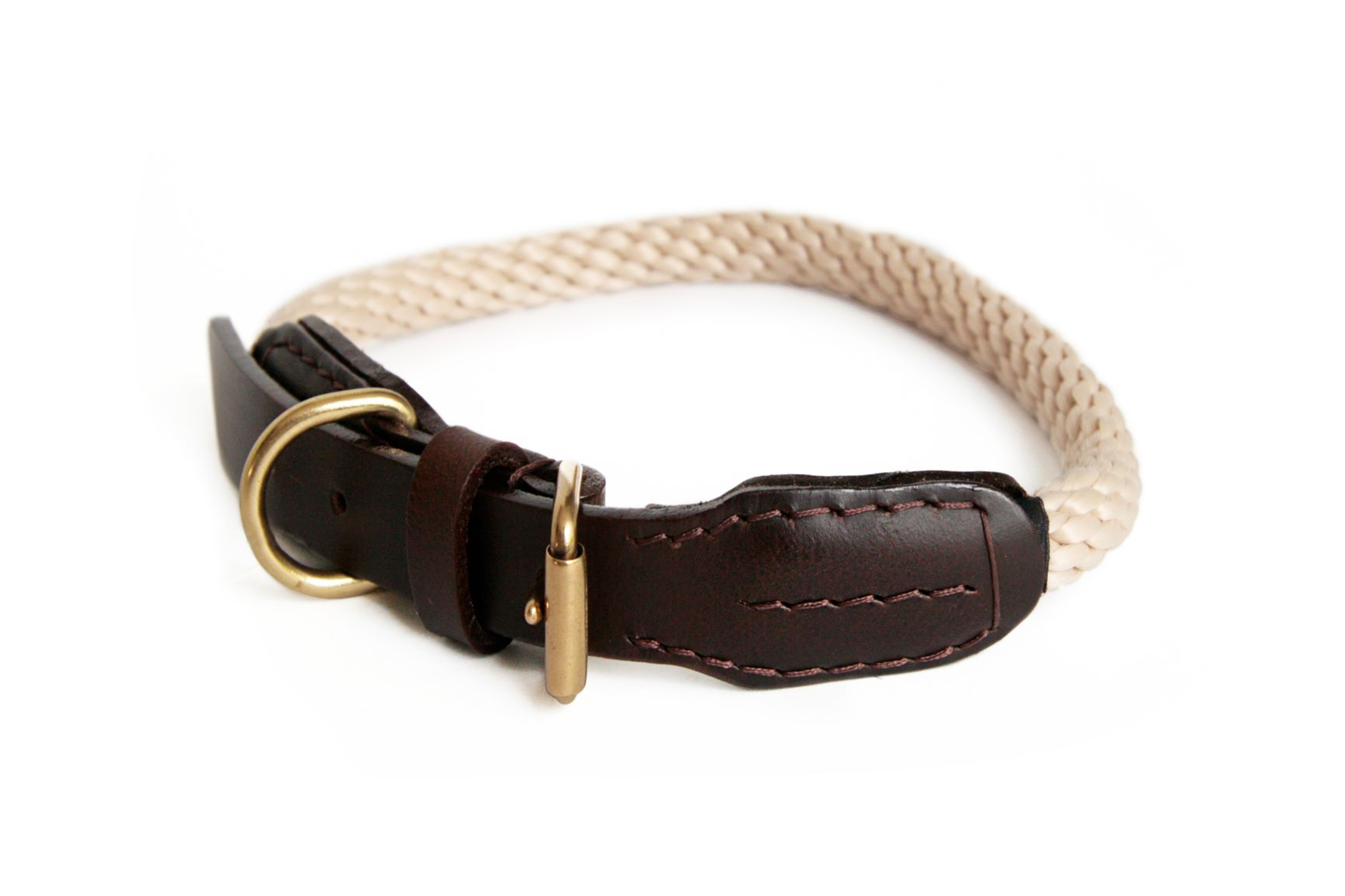 Rope and Leather Collar with Buckle (20 in) Beige Line - MyPetsEssentials
